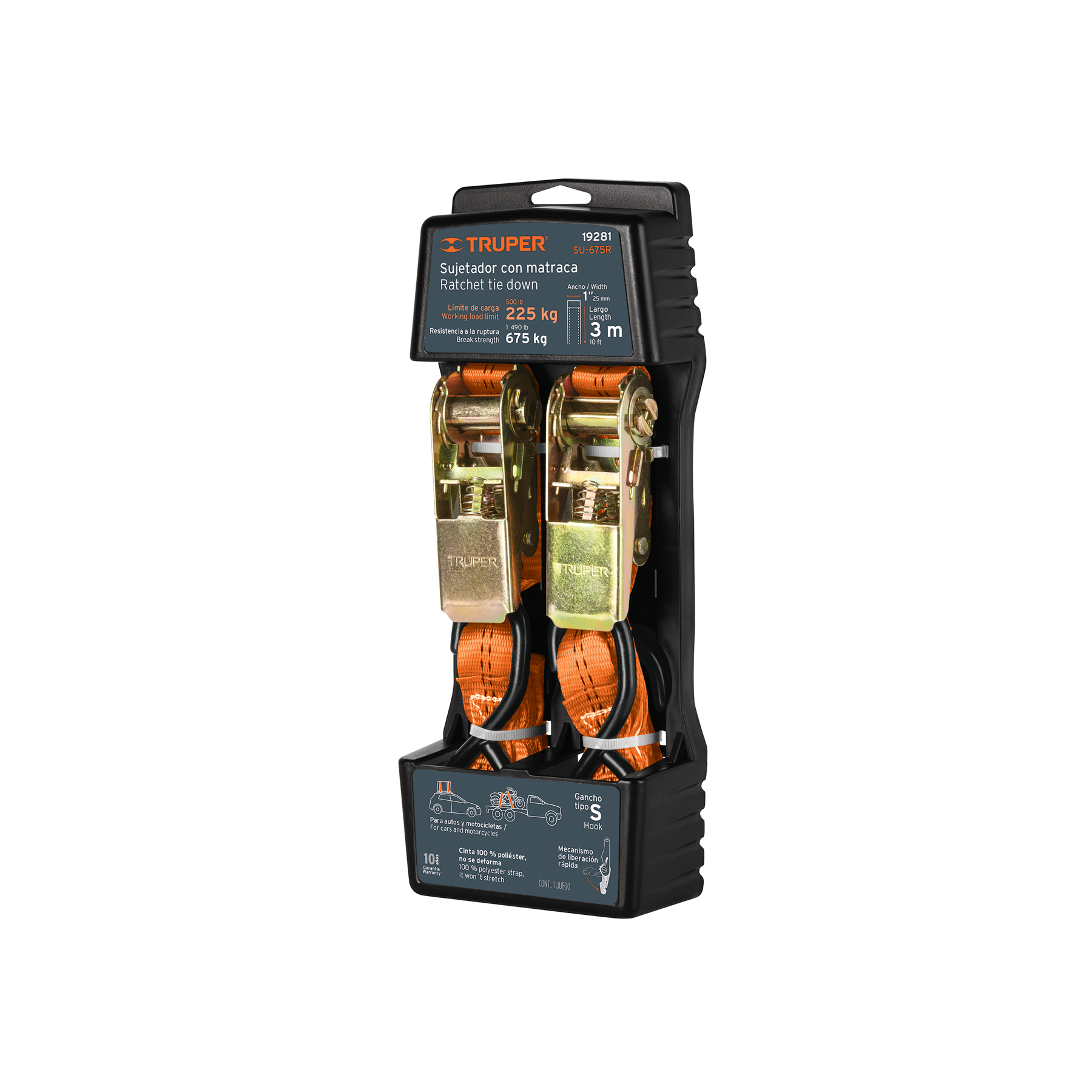 Juego de 2 sujetadores con matraca carga máxima 675 kg - Ferretería Konob'