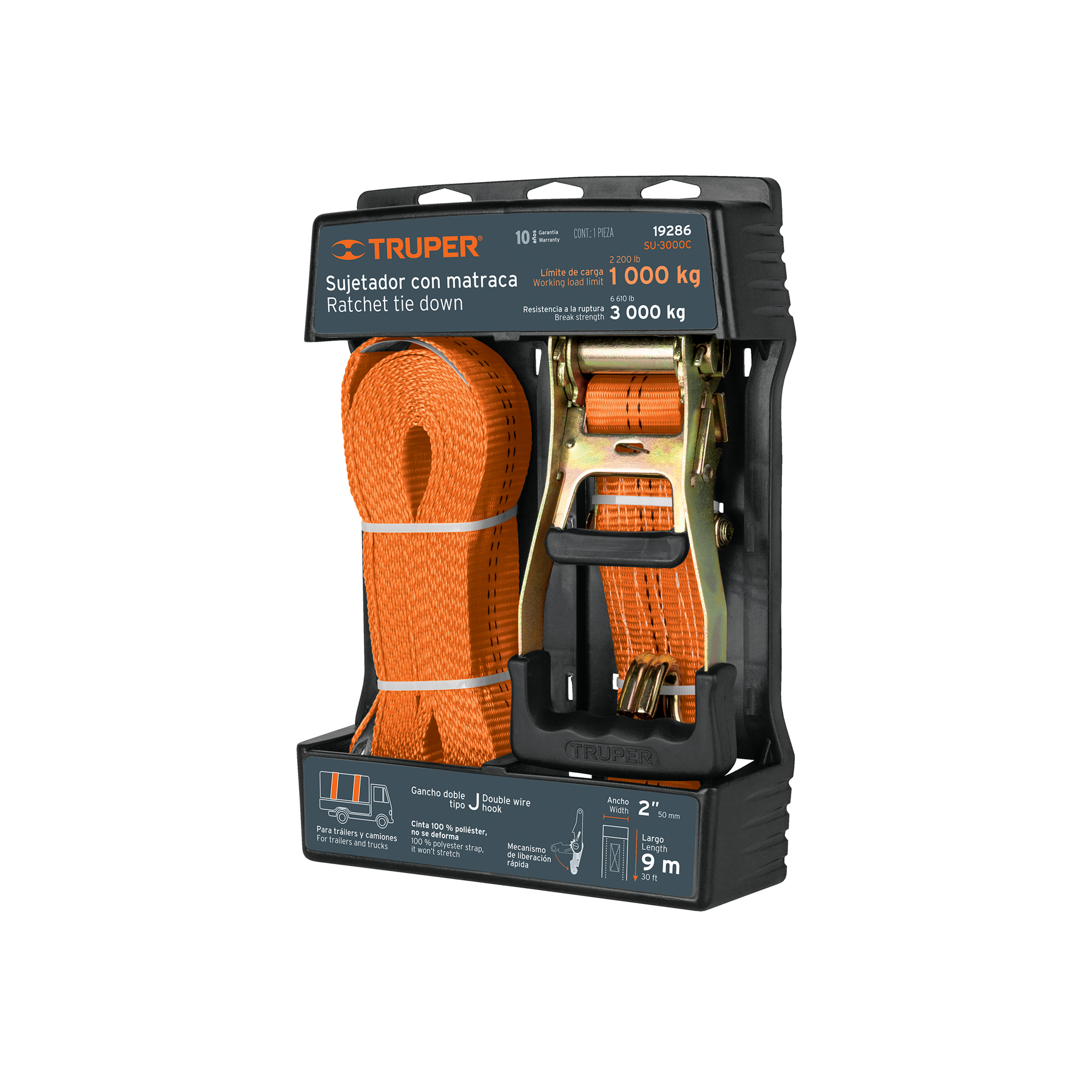 Sujetador con matraca carga máxima 3000 kg, Truper - Ferretería Konob'